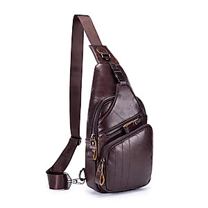 Leather Sling Bag Small Purse for Men Women Crossbady Bag Chest Bags Shoulder Backpack Cross Body Man Womens Water Resistant Vintage