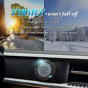 Murimt 2 Pack Crystal Rhinestone Bling Car Push Start Button Accessories,Girly Car Accessories for Women，Push to Start Button Cover/Sticker, Key Ignition & Knob Ring (Black)