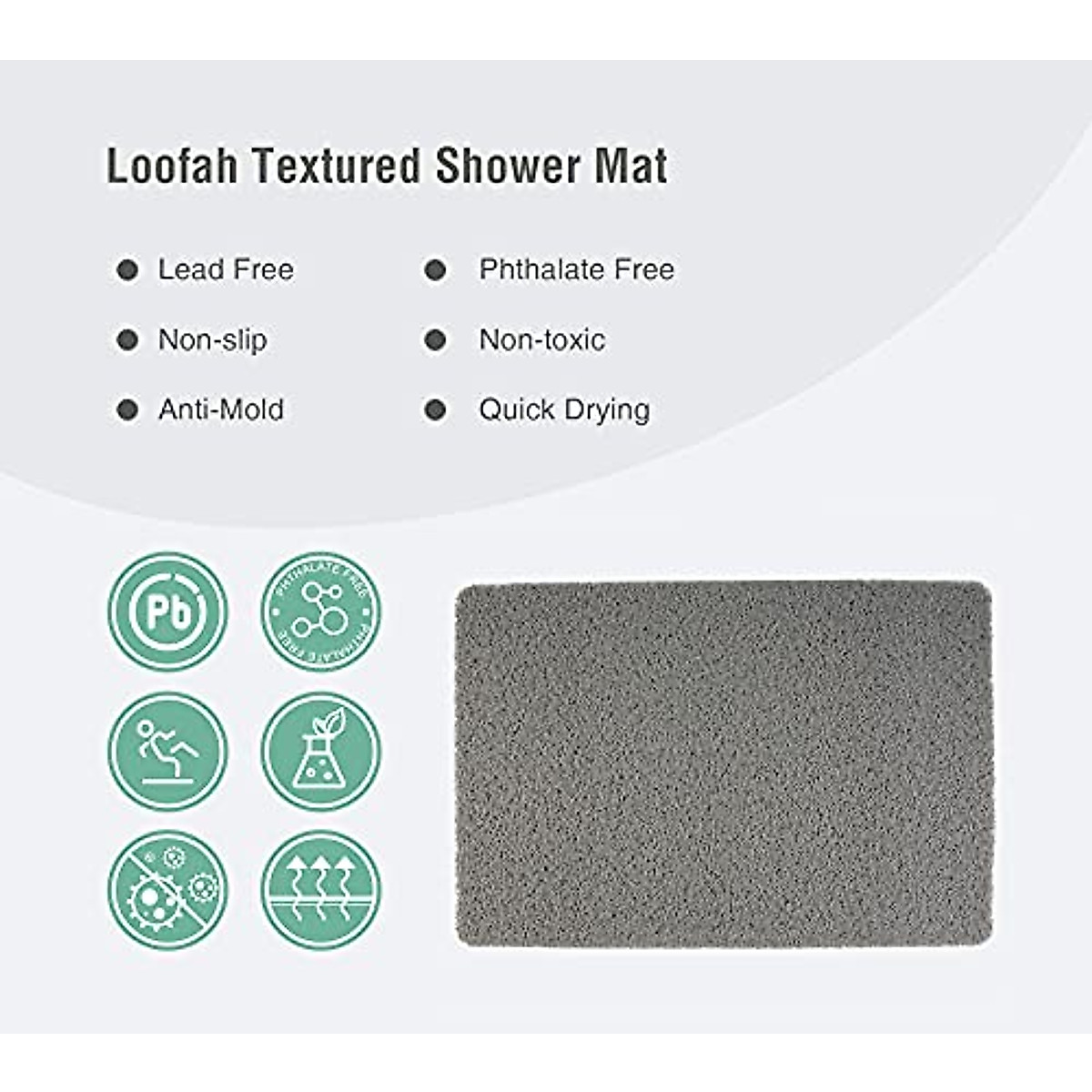 Greentec Bath Mats, Shower Mat Non Slip, PVC Bathtub Mat, Shower Mat, Quick Drying, Breathable, Anti Clog Hair Catcher Standing Pad for Bathroom, Wet Area, 24 x 16 in