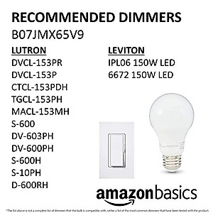 Amazon Basics A19 LED Light Bulb, 60 Watt Equivalent, Energy Efficient 12W, E26 Standard Base, Soft White 2700K, Dimmable, 10,000 Hour Lifetime , 6-Pack