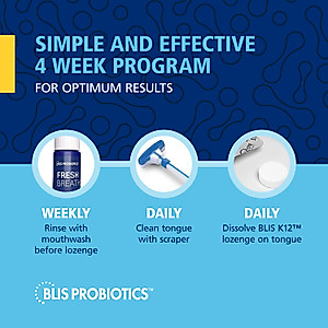 BLIS Probiotics Fresh Breath Kit with Potent BLIS K12 Oral Probiotics | Clinically Proven Bad Breath and Halitosis Treatment | Contains Mouthwash, Tongue Scraper and Lozenges - 4 Week Supply