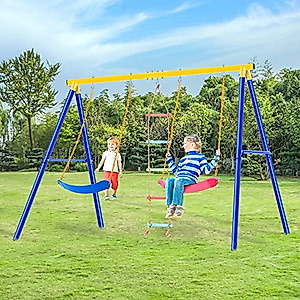 CIATRE 2 in 1 Outdoor Toddler Swing Set for Backyard, Playground Swing Sets with Climbing Ladder, Swing and Climbing Playset for Kids