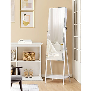 Nicetree 8 LEDs Standing Jewelry Mirror Cabinet, Full Length Mirror and Jewelry Storage All in One, Superior Storage Capacity Jewelry Armoire Stand Up Mirror (White)