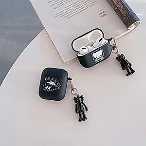 ZONOQX Compatible with AirPod Pro Case ，Fashion Frosted TPU Shockproof case with Funny Keychain for Airpod pro Suitable for Men and Wome . (Black-Faced Bear)