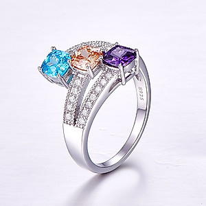 Merthus 3 Stones Ring, 925 Silver Rings for Women, Chakra Ring, Stackable Eternity Ring Mothers Day Gifts