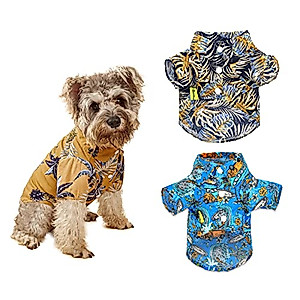 3 Pack Hawaiian T Shirts for Dog Button Up Summer T-Shirts Breathable Hawaii Clothes Small Puppy Cool Tee Shirt Beach Coconut Floral Printed Camp Polo Vacation Clothes