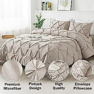 Andency California King Comforter Set Khaki (104x96Inch), Pinch Pleat Cal King Comforter Set 3 Pieces, Oversized King Pintuck Bed Comforter, Microfiber Down Alternative Comforter Bedding Set