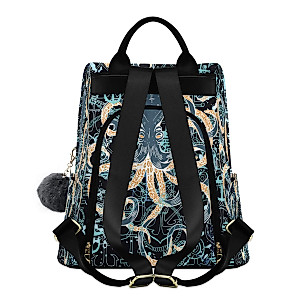 ALAZA Vintage Nautical Octopus and Anchors Backpack Purse Anti-theft Casual Fashion Polyester Travel Rucksack Shoulder Bag for Women