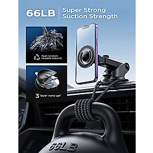 LISEN Compatible for Magsafe Car Mount for iPhone, 16 Strong Permanent Magnets Dashboard Phone Holder [Super Suction] iPhone Magsafe Car Mount Fit for iPhone 14 13 12 Pro Mini Magsafe Case All Phones