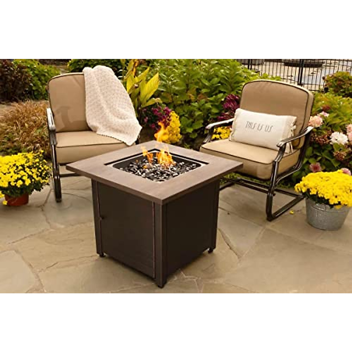 Endless Summer, The Spencer, Square 30" Outdoor Propane Fire Pit, Includes Black Fire Glass, Table Insert, & Protective Cover