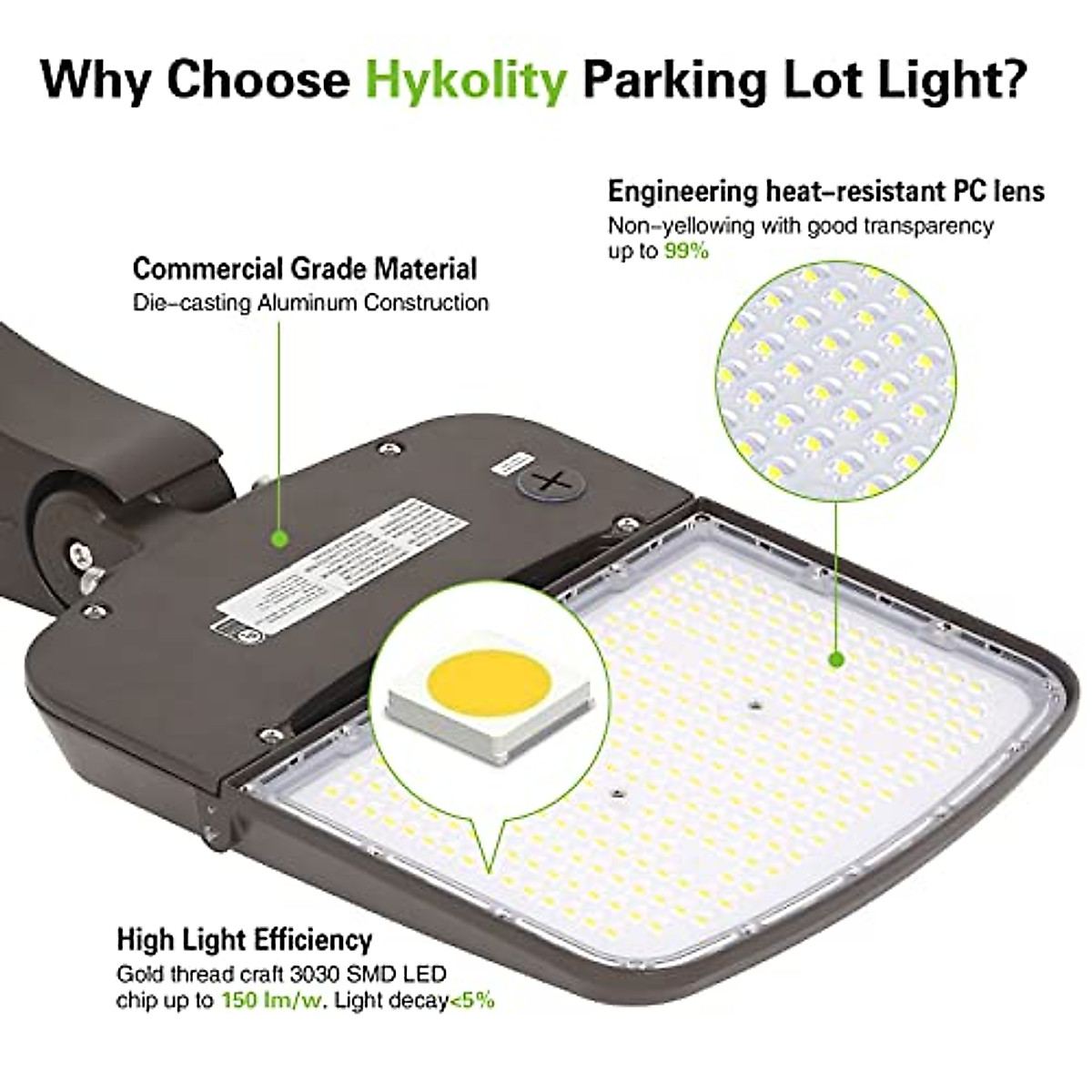 hykolity 150W/200W Switchable LED Parking Lot Light, 150LM/W LED Street Lighting with Dusk to Dawn Photocell [400W-600W HPS Equiv.] 5000K 100-277V, Commercial Adjustable Arm Mount LED Shoebox Light
