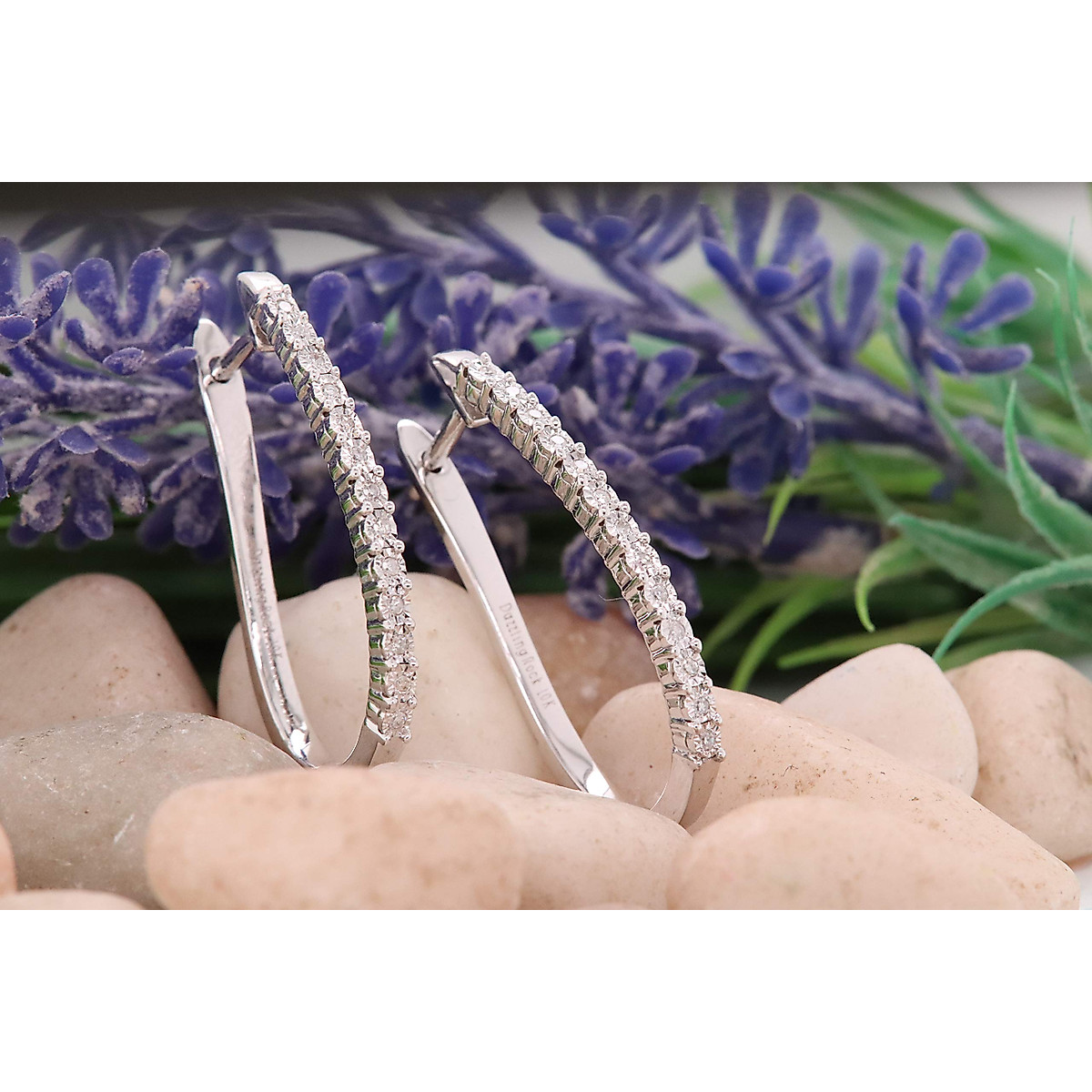 Dazzlingrock Collection 0.13 Carat (ctw) Round White Diamond Ladies Hoop Earrings, 10K White Gold