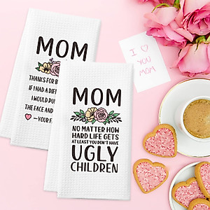 Birthday Gifts for Mom from Daughter, Mothers Day Present for Mom, Best Mom Gifts from Son, Funny Gifts for Mother in Law, 2 Pack Novelty Kitchen Towels for Mom Stepmom