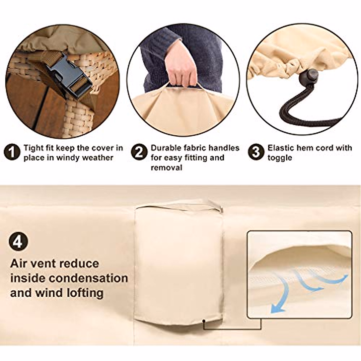 Patio Chair Covers Outdoor Patio Furniture Cover with Handles and Durable Hem Cord 600*300D Durable Waterproof UV Resistant Fabric Fit Patio Lounge Chair or Club Chair 31x33x36 Inches,Khaki