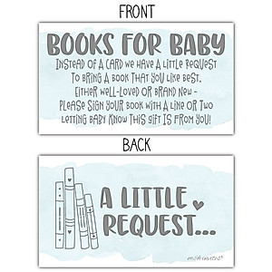 50 Blue Watercolor Books for Baby Shower Request Cards - Invitation Inserts - Boy Baby Shower