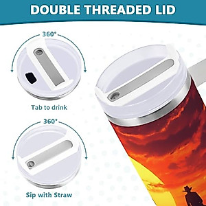 Jihqo Sunset Western Cowboys 40 oz Stainless Steel Vacuum Insulated Tumbler with Handle and Straw Lid, Leakproof Water Bottle Double Wall Travel Mug Coffee Cup, Cupholder Friendly