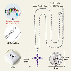 YL Cross Necklace 925 Sterling Silver Created Amethyst Pendant Religious Jewelry 18K White Gold Plated Gemstone Christian Baptism Gift