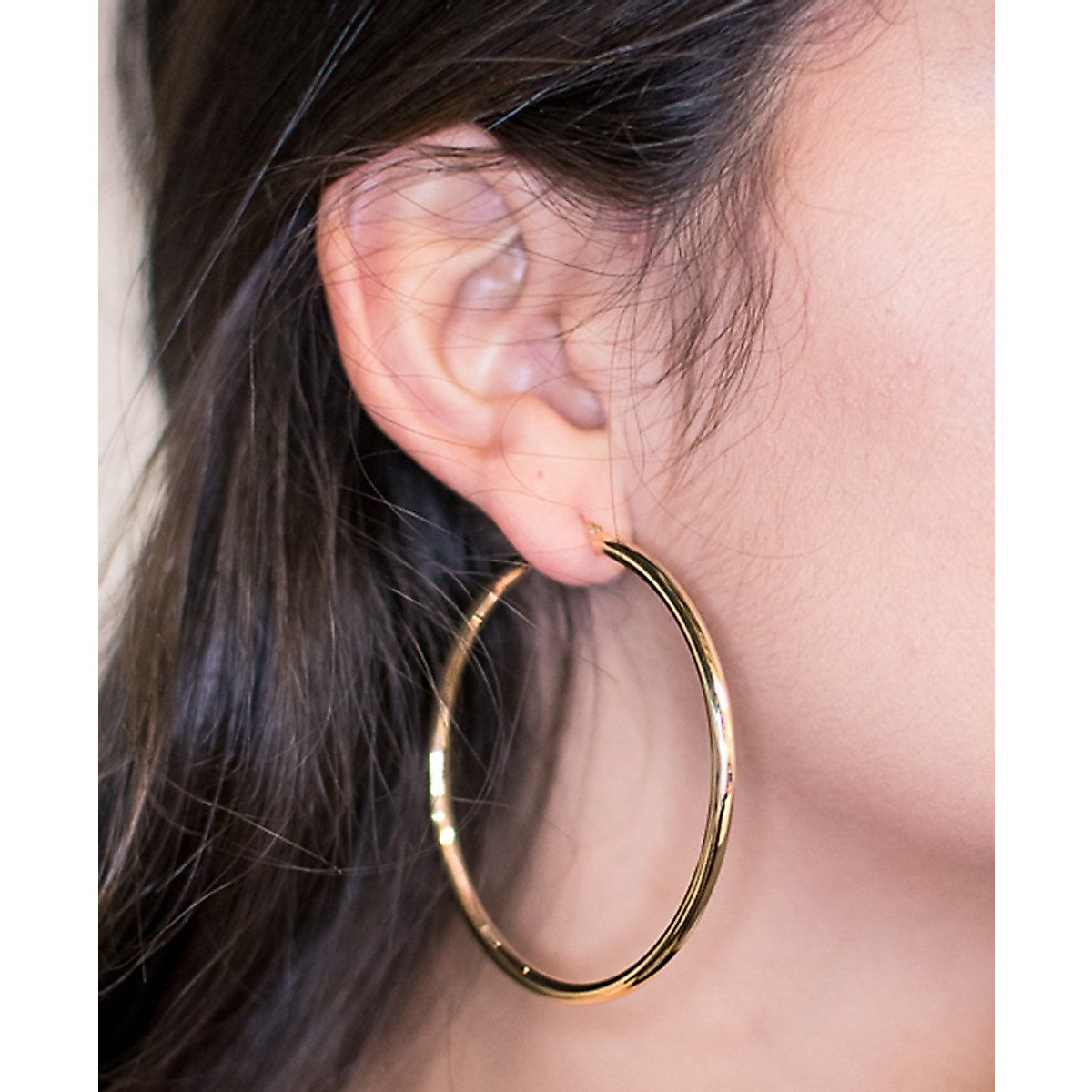 Extra Large 14K Yellow Gold Thick Tube Hoop Earrings, (3mm Tube) (60mm)
