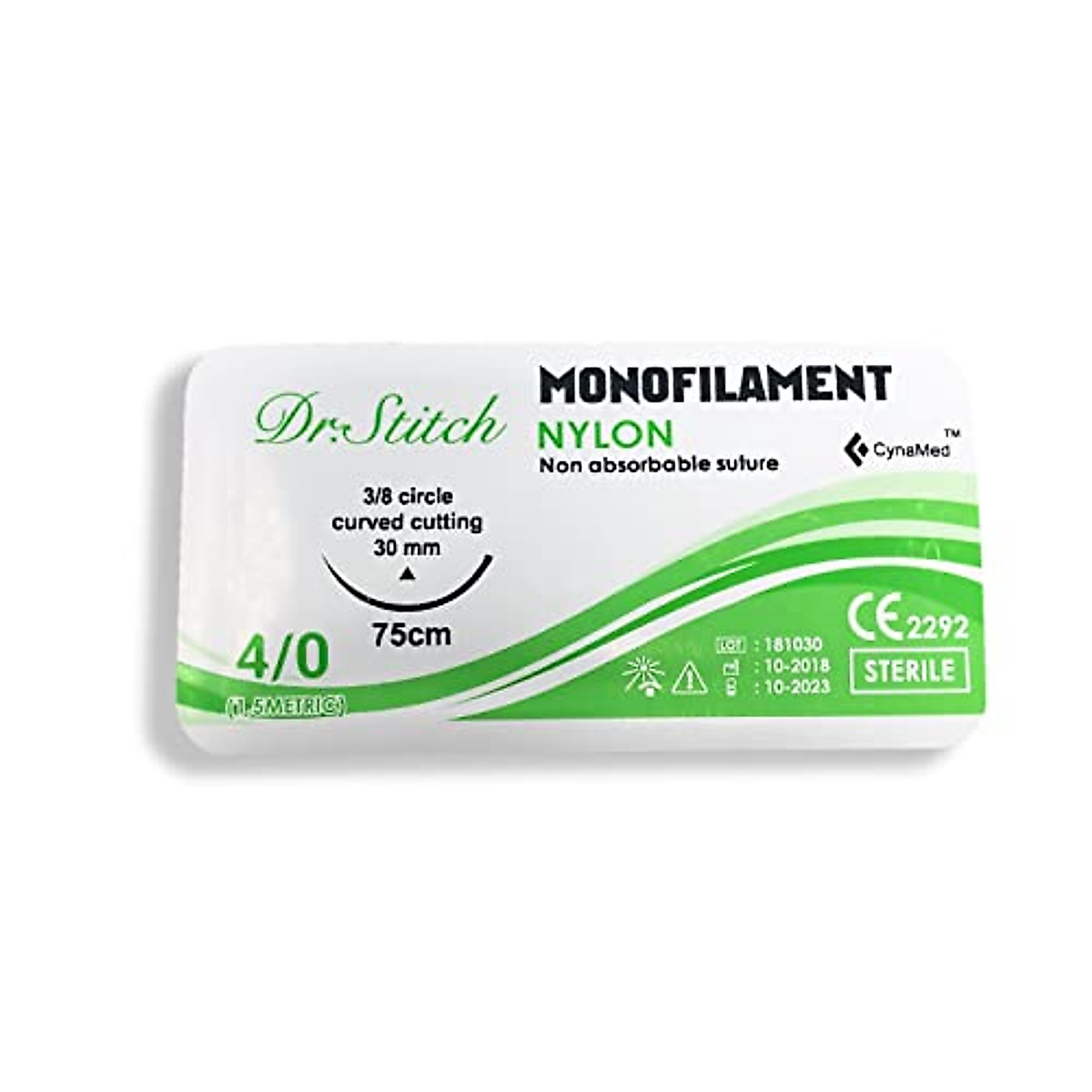 CynaMed Sutures Thread with Needle (12-Pack) - Training Sutures Pkg. of 12 (12, 4/0, 30mm Blade, 3/8 Reverse Cutting)