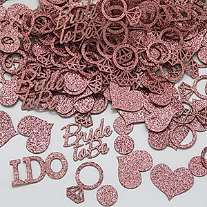 BUDICOOL 320pcs Glittering Rose Gold Diamond Ring,Bride to Be,I Do and Hearts Table Confetti for Bridal Shower Decorations