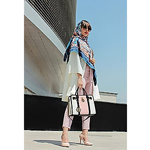 Women Handbags Purses Satchel Bags Top Handle Work Tote Shoulder Bags with Matching Wallet (Pink/White)