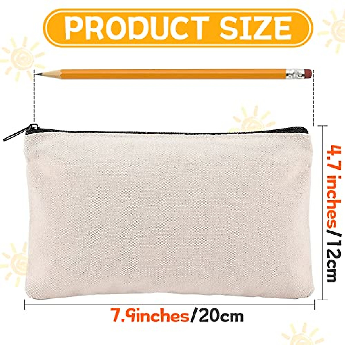 10 Pack Blank DIY Craft Bag Canvas Pen Pencil Case- Cotton Canvas for School Supplies Invoice Bill Bag Makeup Bag Cosmetic Bag Multipurpose Travel Toiletry Pouch with Black Zipper 7.9 x 4.7 inches
