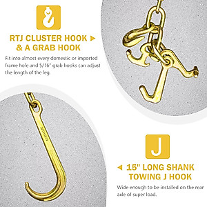 SENKEYFE 2PCS G80 j Hooks Tow Chain, 5/16"x6' Recovery Tow Hooks Chain 15IN J Hook w/RTJ & Grab Hook, 18800LBS Tow Truck Accessories J Hooks, Bridle Tow Transport Chain, Wrecker Towing Truck Equipment