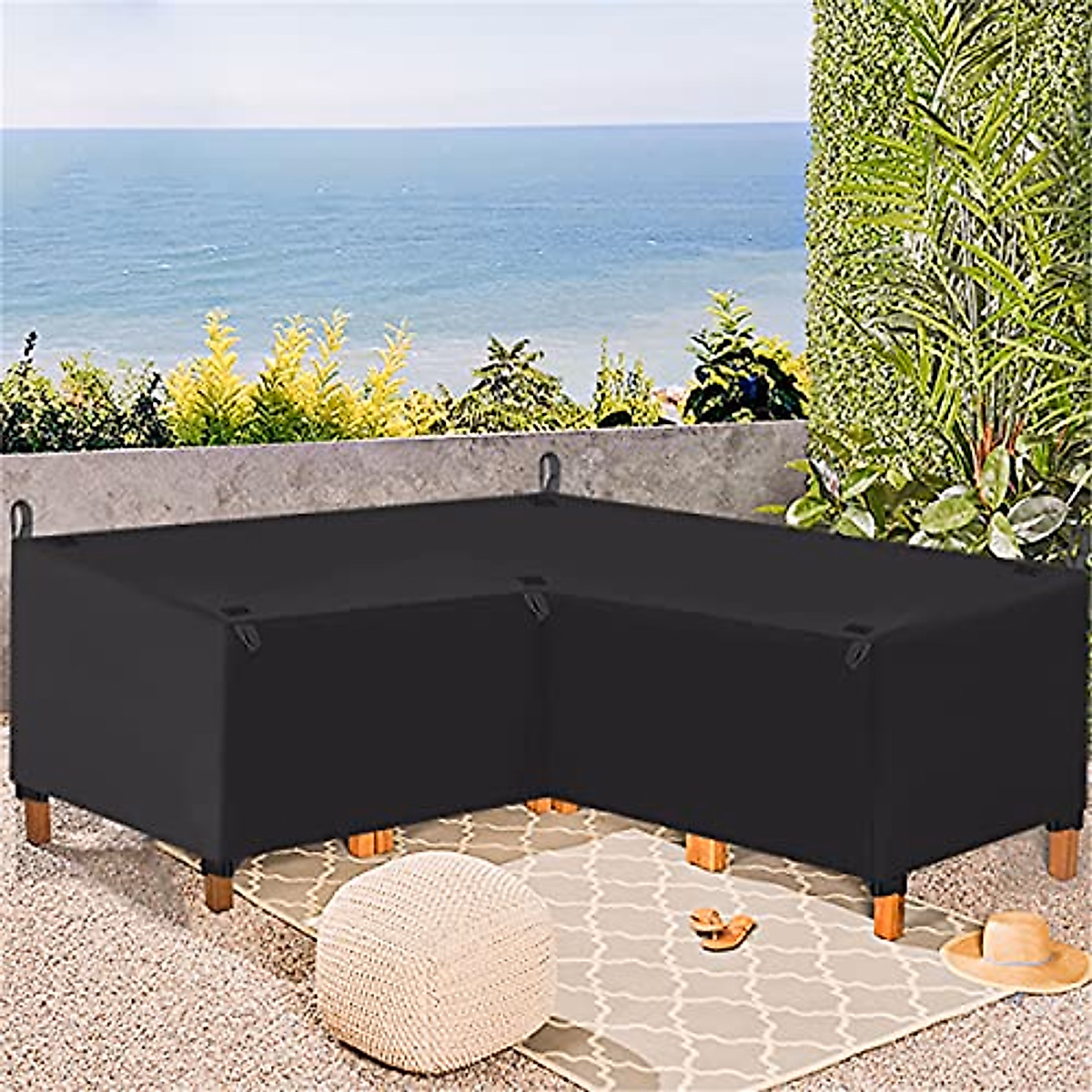GARPROVM Patio V-Shaped Sectional Sofa Cover, Waterproof Outdoor Sectional Furniture Cover, Heavy Duty 420D Oxford Cloth Outdoor Sofa Cover Garden Couch Fits up to 100 x 100 x 33 inches