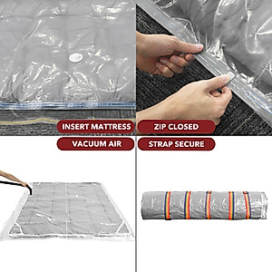 Queen/Full/Full-XL Mattress Vacuum Bag for Moving and Storage, Vacuum Seal Compression Bag for Queen and Full Size Mattresses, Heavy Duty Mattress Bag for Storage, with Sealing Clip and 5 Straps