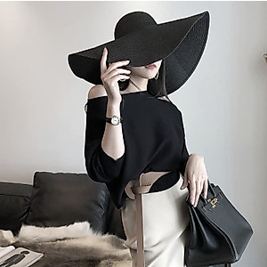 Women's Ridge Wide Floppy Brim Summer Hat Large Brimmed Garden Beach Sun Hat Big Summer Sun Hat Straw Cap Party Garden Travel Black