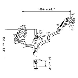 VIVO Triple Monitor Height Adjustable Desk Mount, 2 Pneumatic Arms, 1 Fixed, Counterbalance Stand, 17.6 lbs Weight Capacity, Max VESA 100x100, Fits up to 32 inch Screens, Black, STAND-V103G