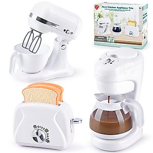 Kitchen Appliances Toys, Kids Play Kitchen Accessories Set,Pretend Kitchen Toys for Kids Ages 4-8,Coffee Maker,Mixer,Toaster That Works, for Girls Ages 3+