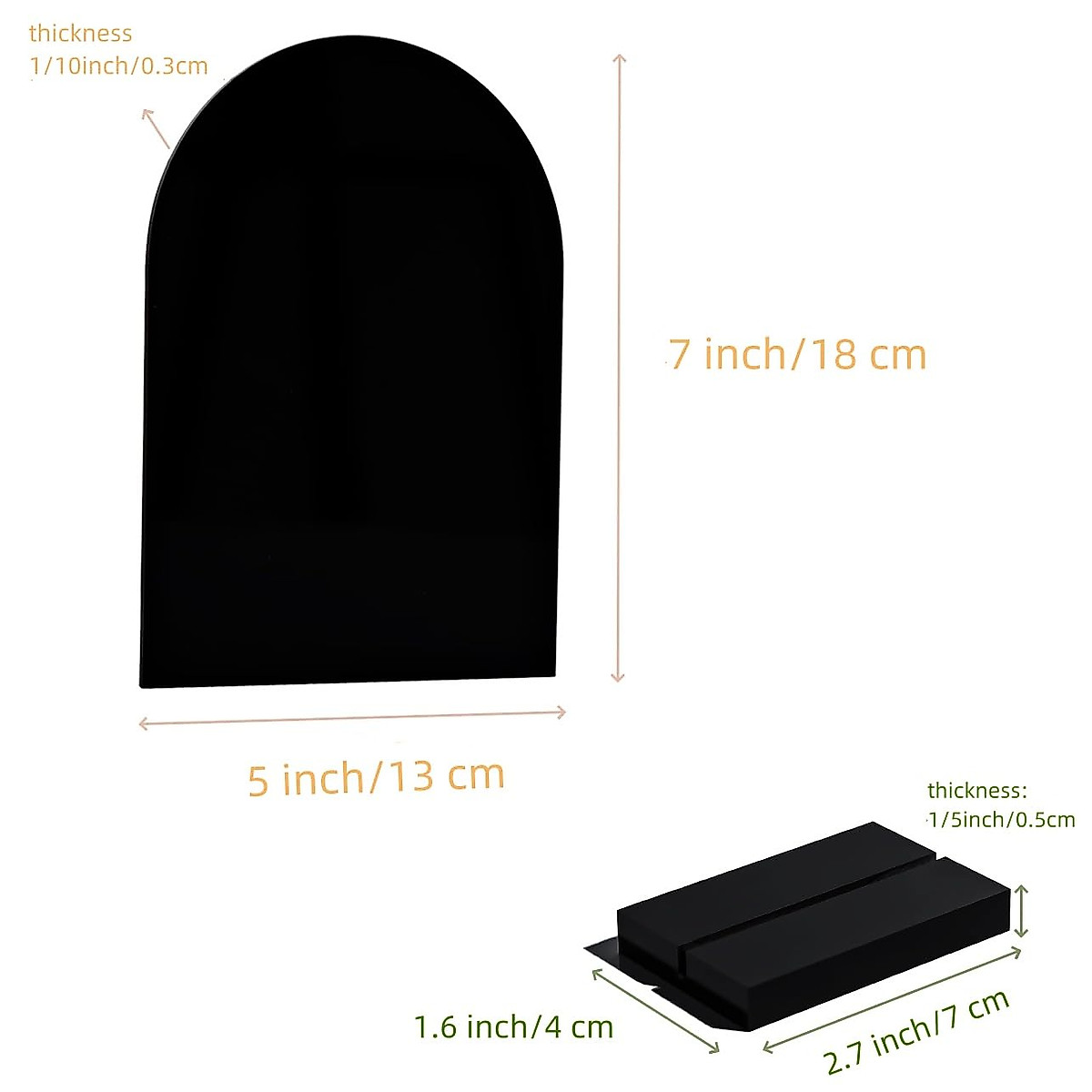 xinwant 5x7 Inch Arch Acrylic Sign with Stand,15Pack Blank Arch Acrylic Table Signs with Base for DIY Wedding Table Numbers, Arched Wedding Signage, Events& Parties (Black)