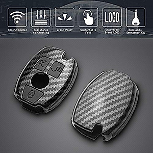 TANGSEN Smart Key Fob Case Compatible with Mercedes Benz A B C CLA CLS E G GL GLA GLC GLE GLK GLS SL SLC SLK SLS Class AMG Viano 3 Button Keyless Entry Remote Cover Plastic Carbon Fiber Black Silicone