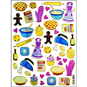 Stickers Glitter Pack 10 Sheets Heat Resistant Gloves pies Cookies Baking Utensils Label Cartoon Sticker Craft Scrapbooking Diary Book Phone Photo Album Decorations Supplies Art Decal (14)