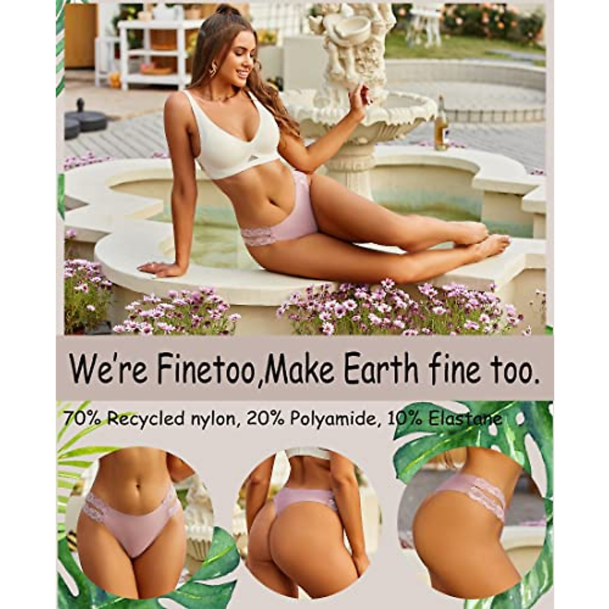 FINETOO Seamless Thongs for Women 6 Pack Sexy V-Wasit Women's Underwear No Show T-back Underwear for Women Panties