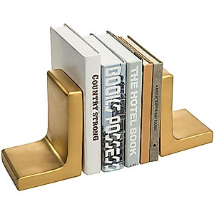MyGift Modern Gold Concrete Office Bookshelf Decor Bookends for Heavy Book and Textbooks, Desktop Book Holder, 1 Pair