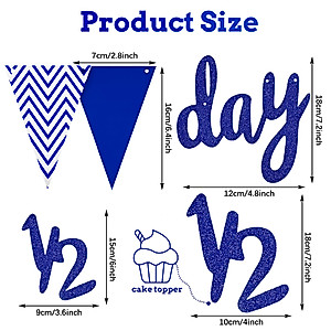 Spakon Glitter Half Birthday 6 Months Happy Birthday Banner Set Happy 1/2 Birthday Baby Boy Girl 1/2 Half Year Cake Topper Triangle Flag Banner 1/2 Birthday Crown Hat Bow Tie (Dark Blue)
