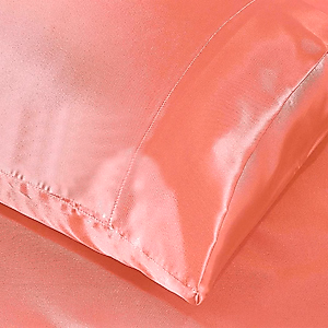 Satin Bed Sheet Set,Extra Soft Deep Pocket Silky Satin Sheet Set with 1 Fitted Sheet +1 Flat Sheet + 2 Pillow Cases(4-Piece Sakura Pink, Twin)