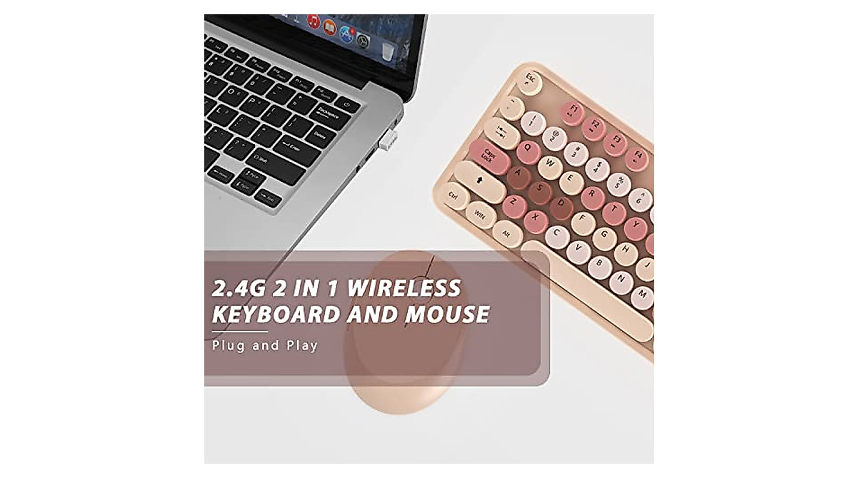 Kootop Wireless Keyboard And Mouse Cute Retro Design