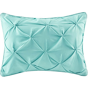 Comfort Spaces Cavoy Comforter Set - Luxe Diamond Tufting, All Season Bedding, Matching Bed Skirt, Decorative Pillows, Queen, Faux Silk Aqua 5 Piece