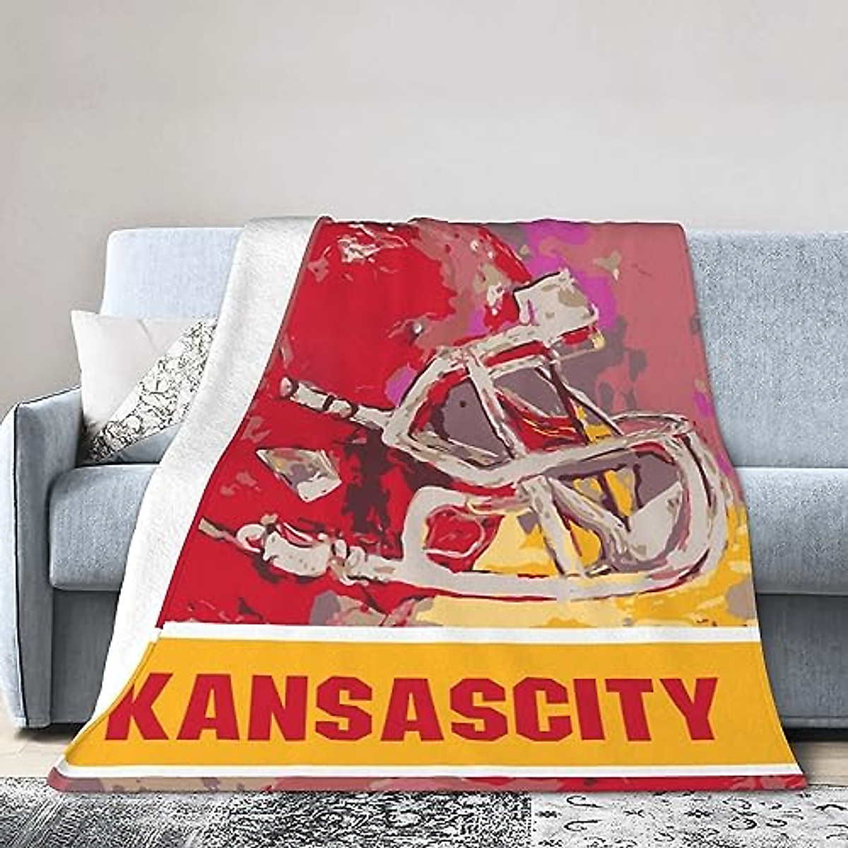 NALIO Kansas City Flannel Throw Blanket ，Football Style Pride Paint Travel Blanket Gifts for Men Women Boy Decor Sofa Bed 50"x40"