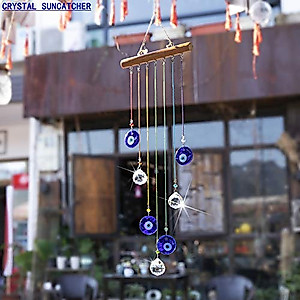 Hanging Crystals Suncatcher Ornament Turkish Blue Evil Eye Decor Crystal Ball Prisms Rainbow Maker Pendant for Window Garden