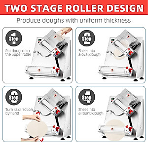 Commercial Pizza Dough Roller Sheeter, Max 12", Automatic 370W Electric Pizza Dough Roller, Stainless Steel, Suitable for Noodle, Pizza Bread and Pasta Maker Equipment