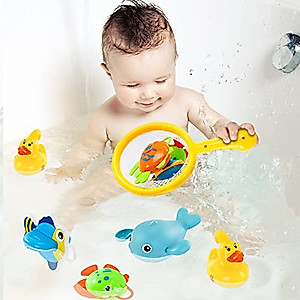Shindel Bath Toys for Toddler, 14PCS Fishing Wind-up Bath Toys Yellow Duck Toys Bath Time Bathtub Toys for Toddlers Baby Kids Infant Girls Boys Bathroom for Age of 18 Months and up