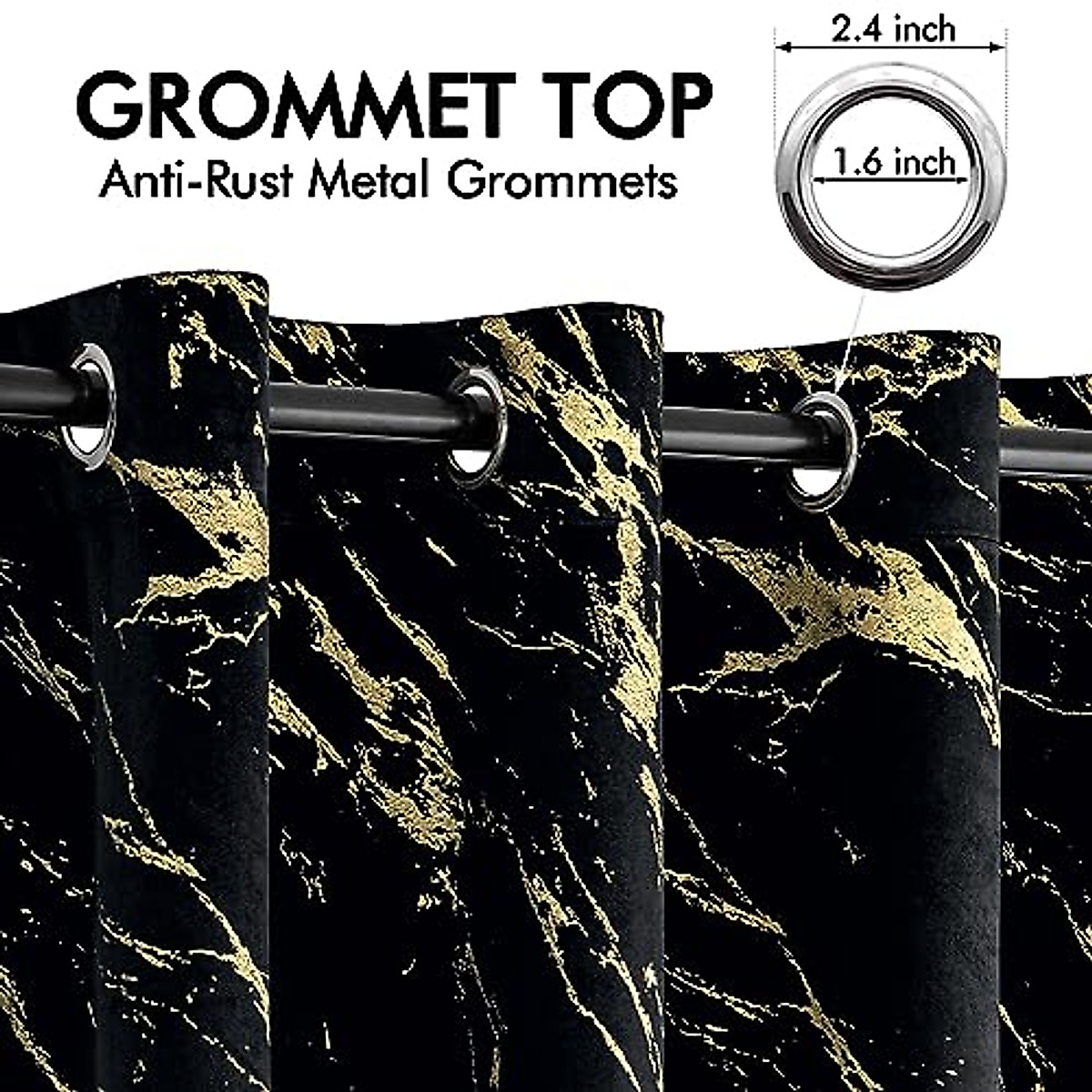 MIULEE Black and Gold Velvet Curtains 84 Inches Long Glitter Metallic Marble Pattern Foil Print Bedroom Living Room Curtains Blackout Room Darkening Thermal Insulated Grommet Window Drapes 2 Panels