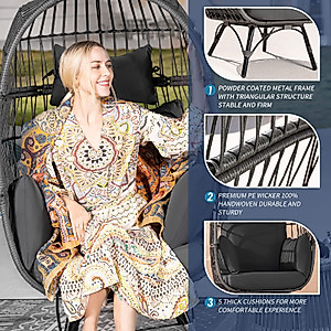 NICESOUL® 2Pcs Outdoor Wicker Furniture Set, PE Rattan Woven Lounge Stationary Egg Chairs with Legs, Boho Style Double Chair Loveseat Conversation Set of Two Inside Outside Indoor Patio Backyard Grey