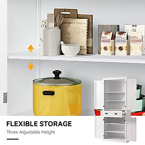 LOUVIXA 72" Kitchen Pantry Storage Cabinet, Freestanding Cupboard with 2 Cabinets, Drawer and Adjustable Shelves, Tall Storage Cabinet for Kitchen, Dinning Room, Living Room (White)