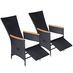 UTSRABFA Conversation Furniture Set Patio Dining Chair Outdoor Club Chair Reclining Patio Chairs 2 pcs with Cushions Poly Rattan Blackfor Garden,Backyard, Lawn, Porch, Poolside