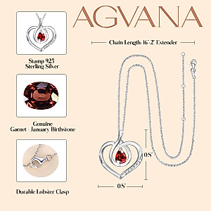 Agvana January Birthstone Genuine Garnet Heart Necklace Bracelet for Women Sterling Silver Infinity Love Pendant Fine Jewelry Set Mothers Day Gifts for Mom Anniversary Birthday Gifts for Mother Her